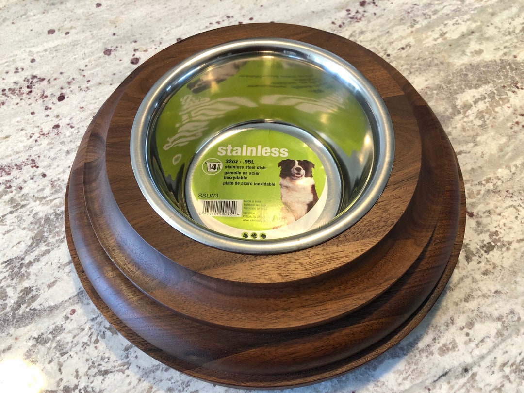 Custom Dog Bowls Set in a Beautiful Walnut Surround - Etsy