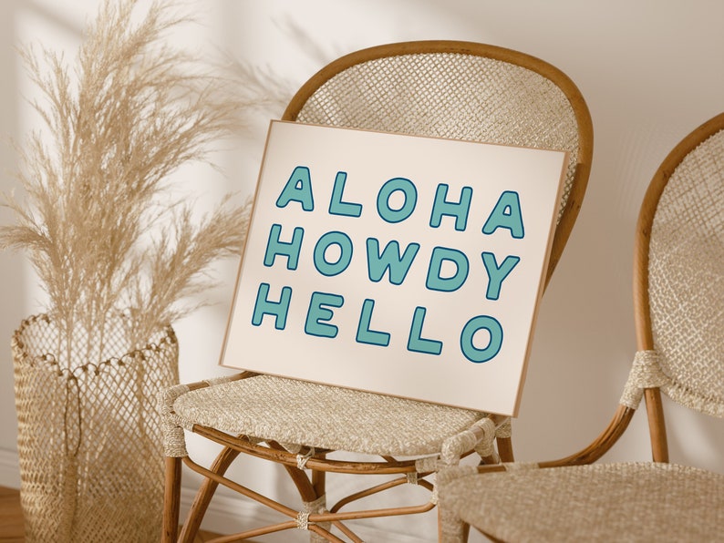 Coastal Cowgirl Wall Art Aloha Howdy Print Blue Modern Western Wall Art ...