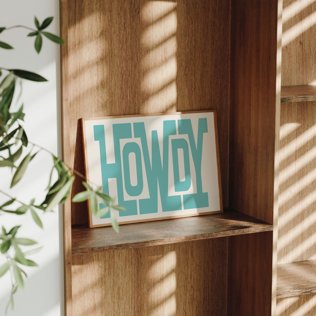 Blue Howdy Poster Western Wall Art Typographic Modern Western Wall ...