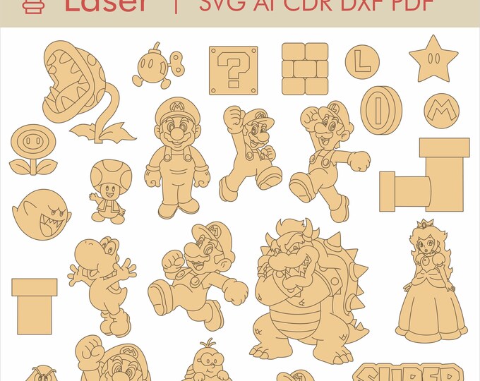 Super Mario Brothers 3 Clock - Laser Engraving & Cut - Size 11.4x11.4 ...