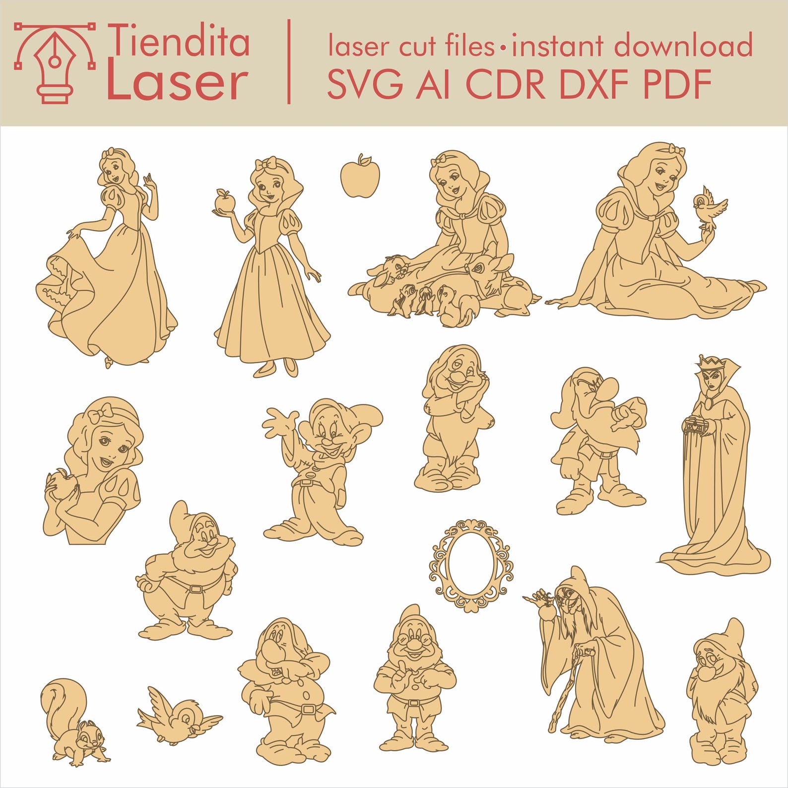 Snow White Princess Laser Cut File Vector / Dxf Cdr Svg Ai Pdf ...