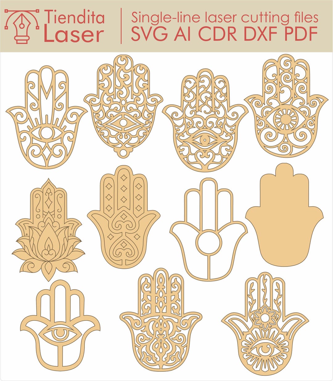 Hamsa Hand Cut Vector - SVG DXF CDR Files for Engraving & Scoring ...