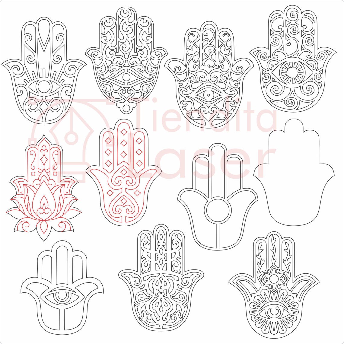 Hamsa Hand Cut Vector - SVG DXF CDR Files for Engraving & Scoring ...