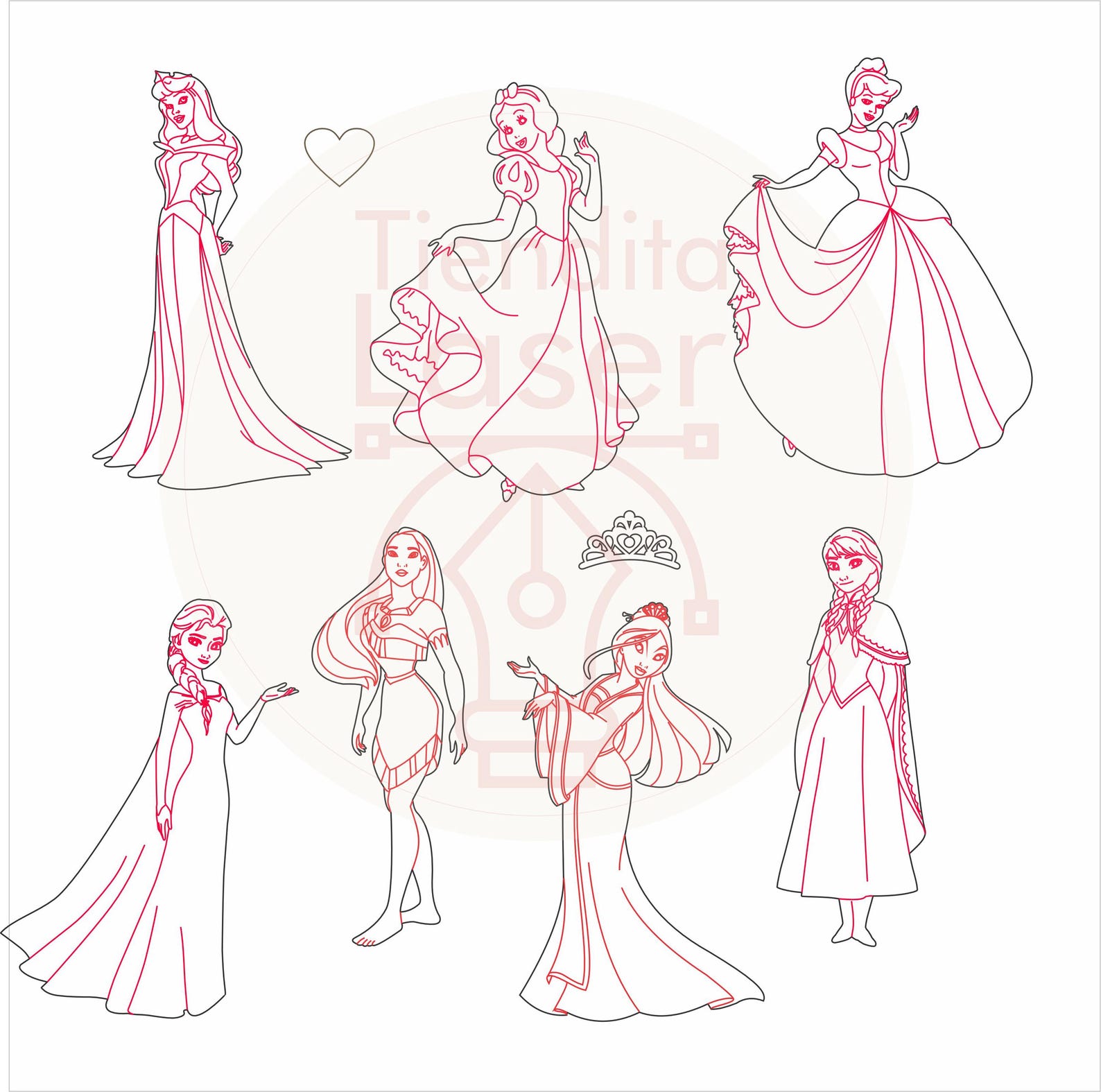 Princesses Laser Cut File Vector / Dxf Cdr Svg Ai Pdf / Instant ...