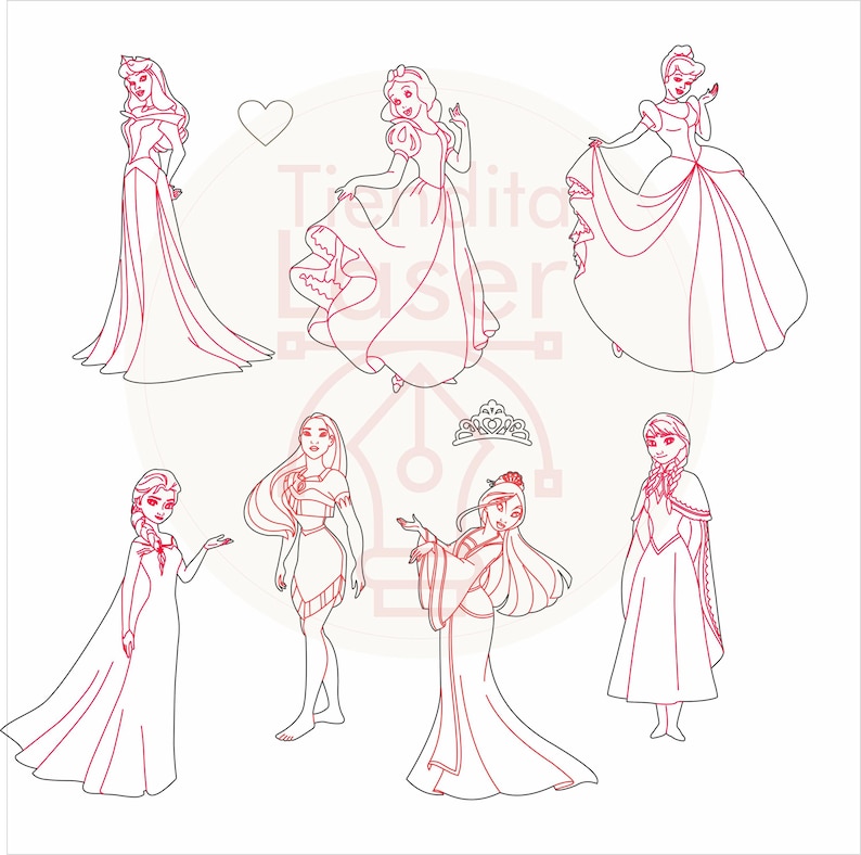 Princesses Laser Cut File Vector / Dxf Cdr Svg Ai Pdf / Instant ...