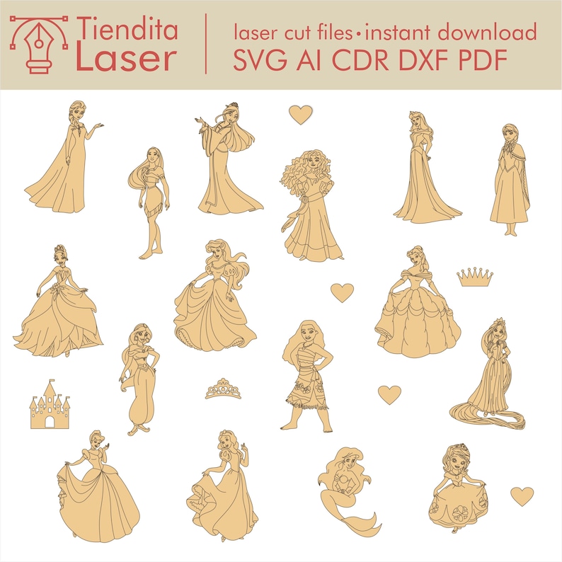 Princesses Laser Cut File Vector / Dxf Cdr Svg Ai Pdf / Instant ...