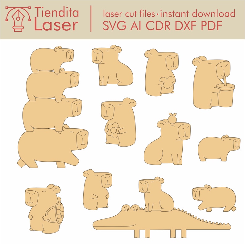 Archivo De Corte Láser Capibara Carpincho Cute Kawaii / Dxf Svg Ai Eps ...
