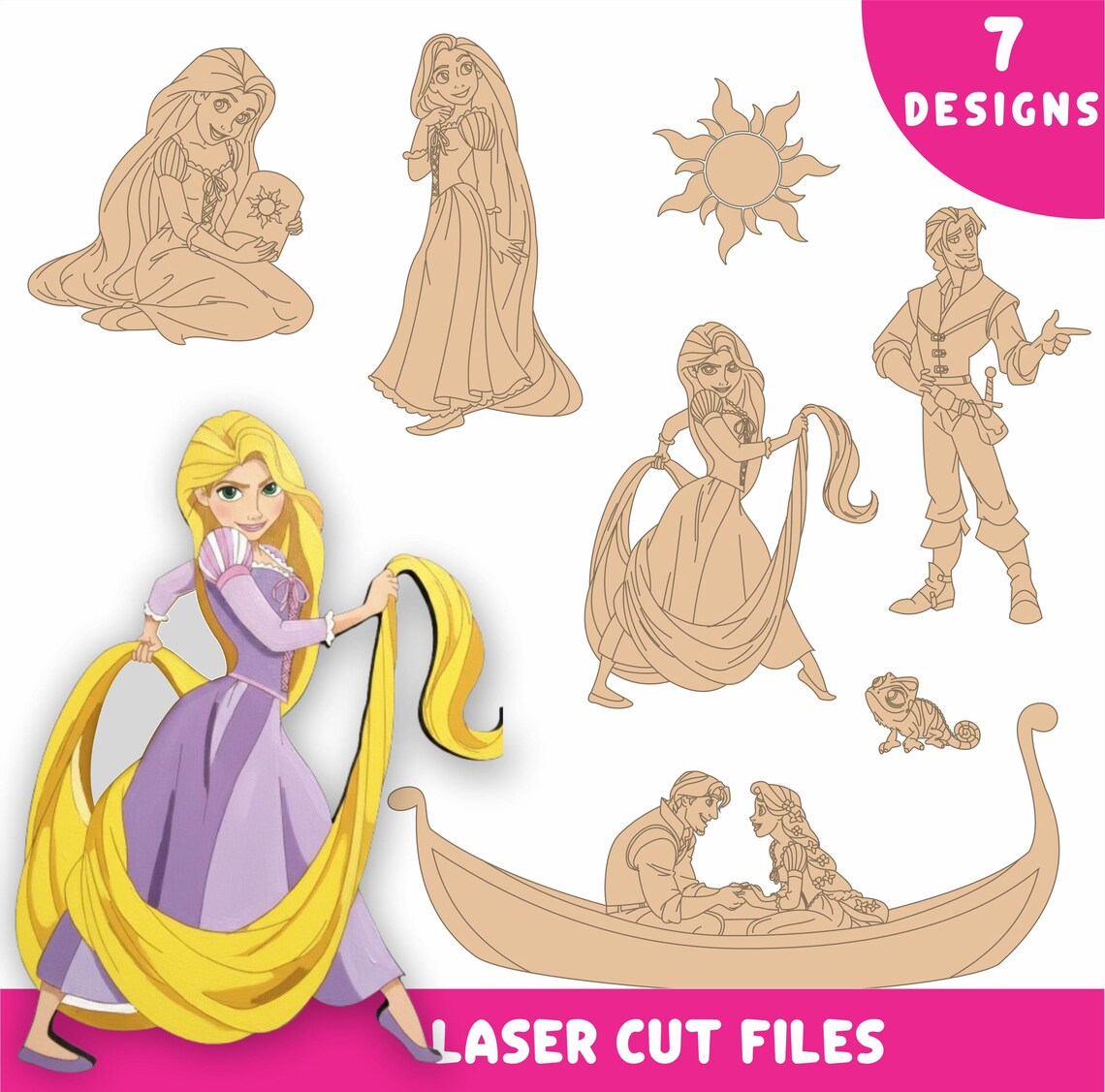 Rapunzel Tangled Laser Cut Files Bundle | Princess Vector Set for Laser ...