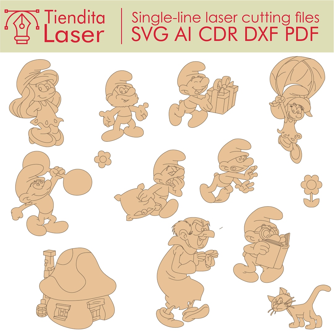 The Smurfs Vector Pack | Digital SVG DXF CDR Laser Cut Files | Smurf ...