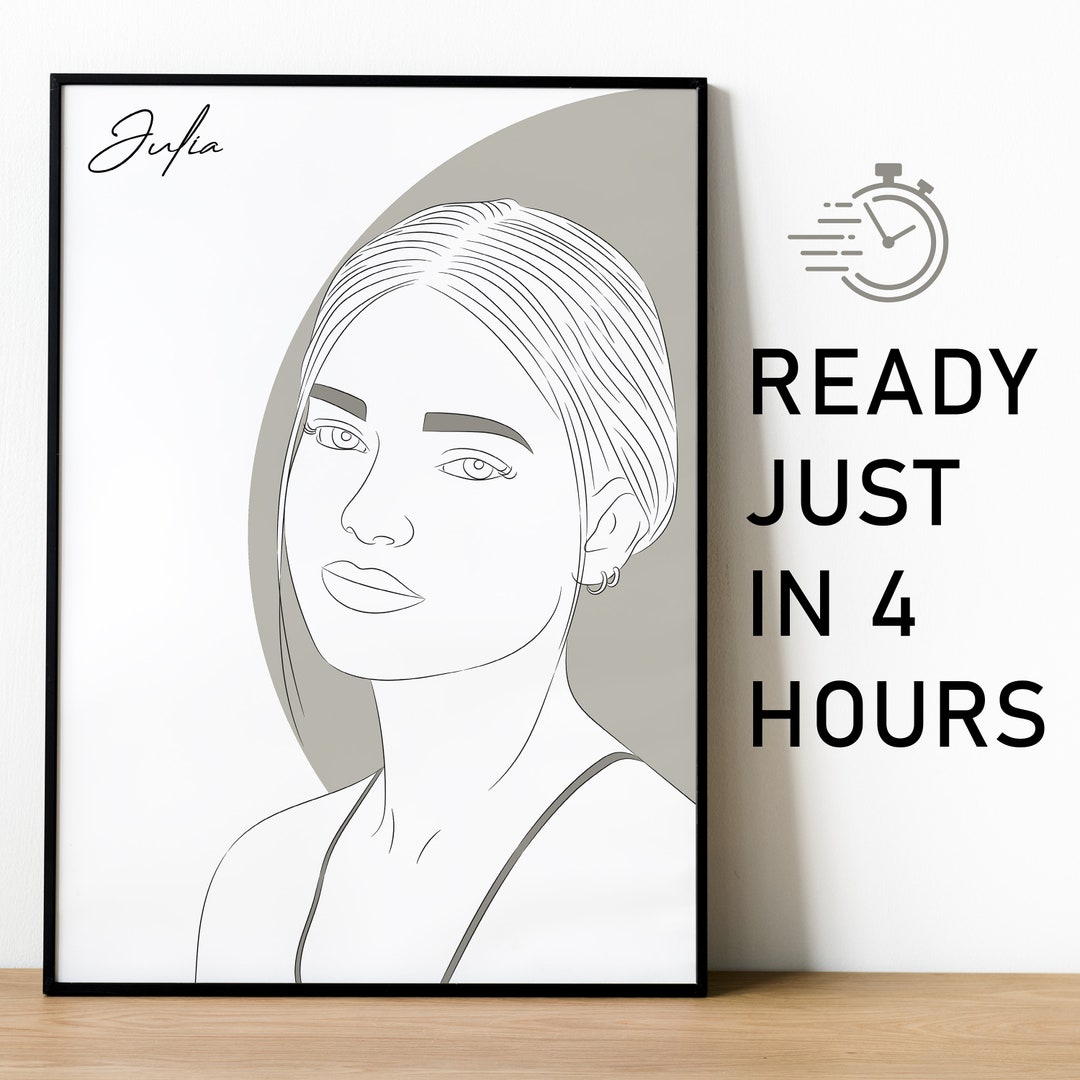 Woman Portrait Drawing, Face Drawing, Custom Line Drawing, Personalized ...