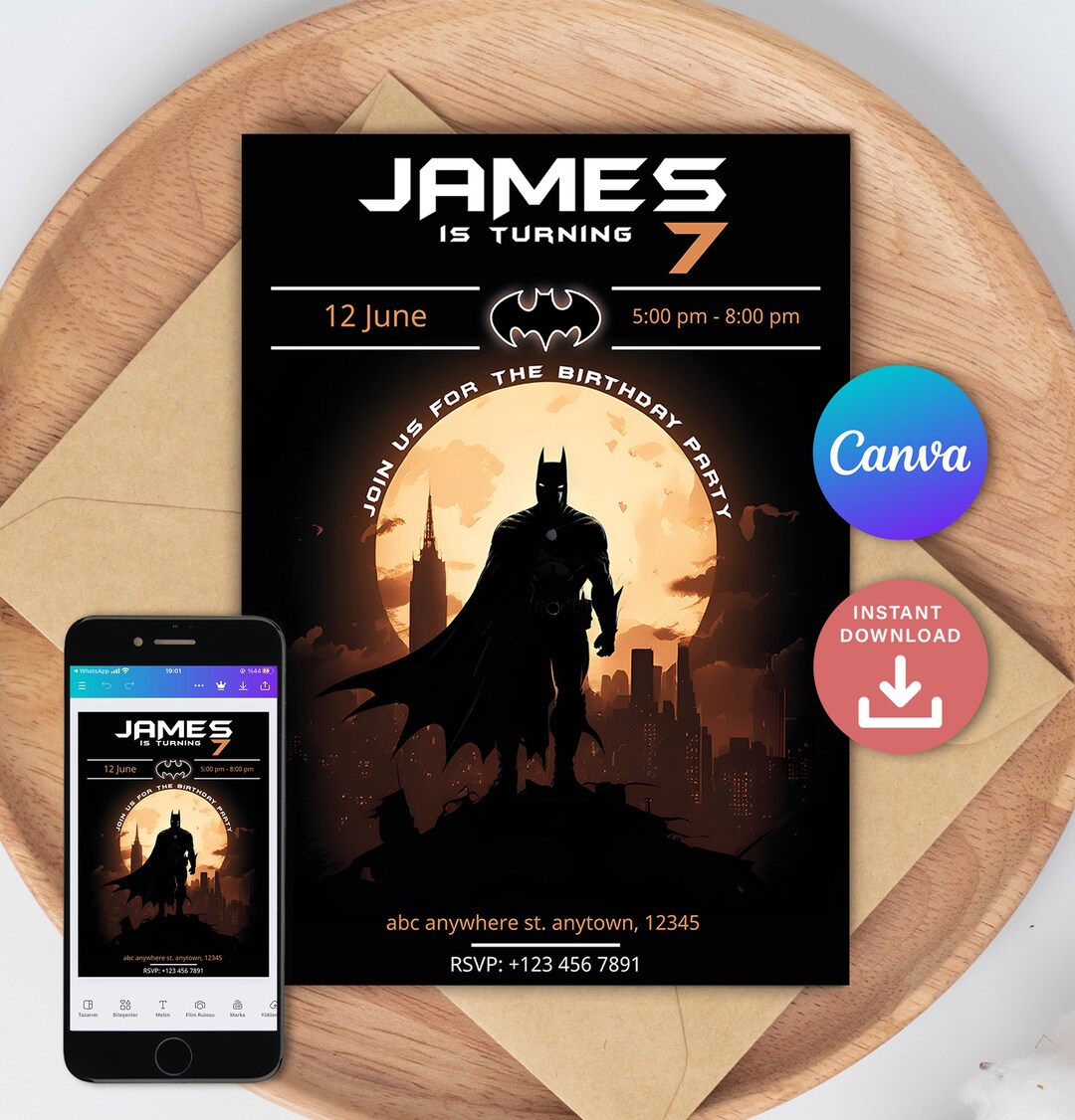 Editable Batman Birthday Invitation Template for Kids Superhero ...