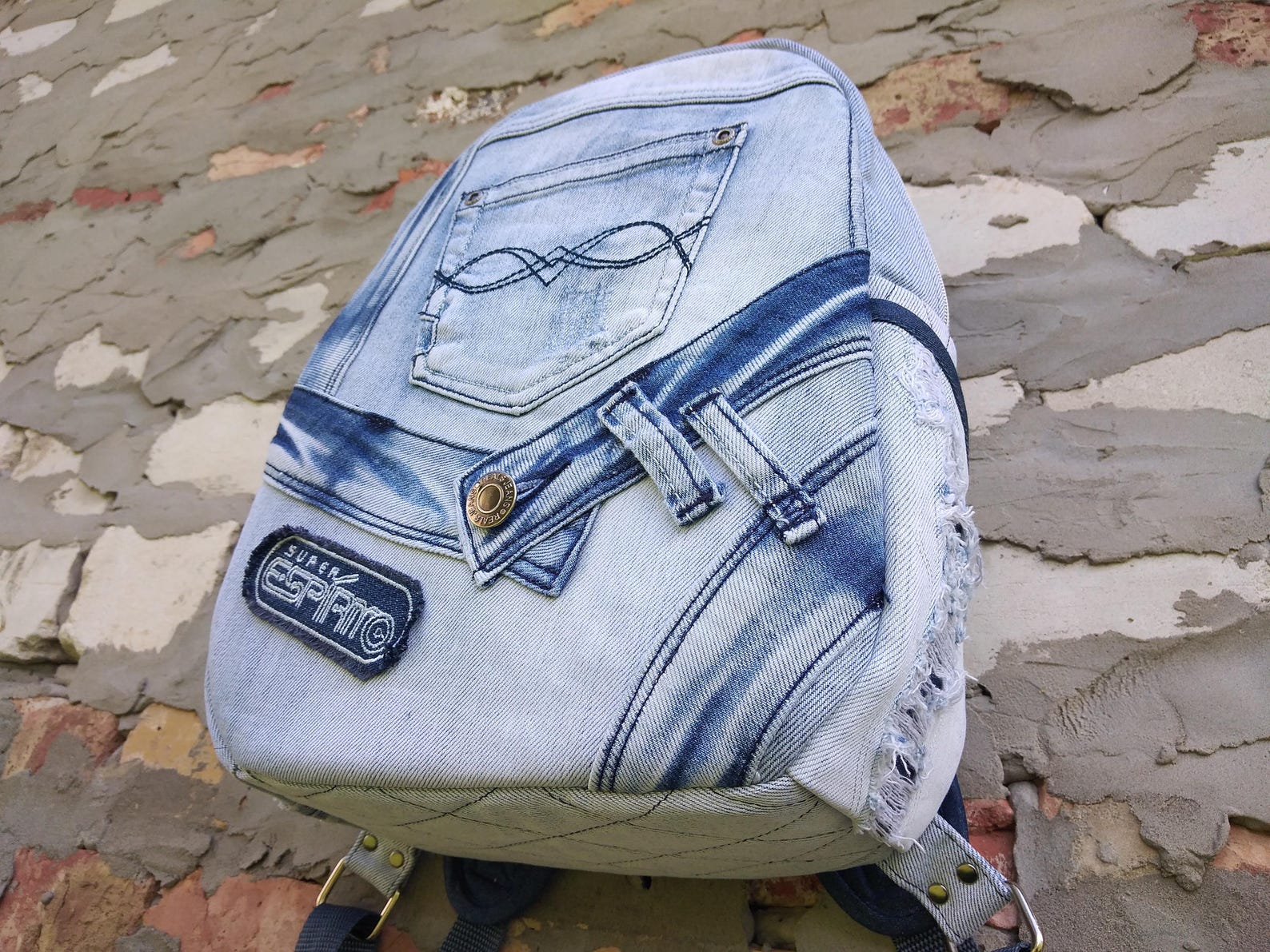 Recycled Denim Backpack, Exclusive Blue Jeans Bag - Etsy