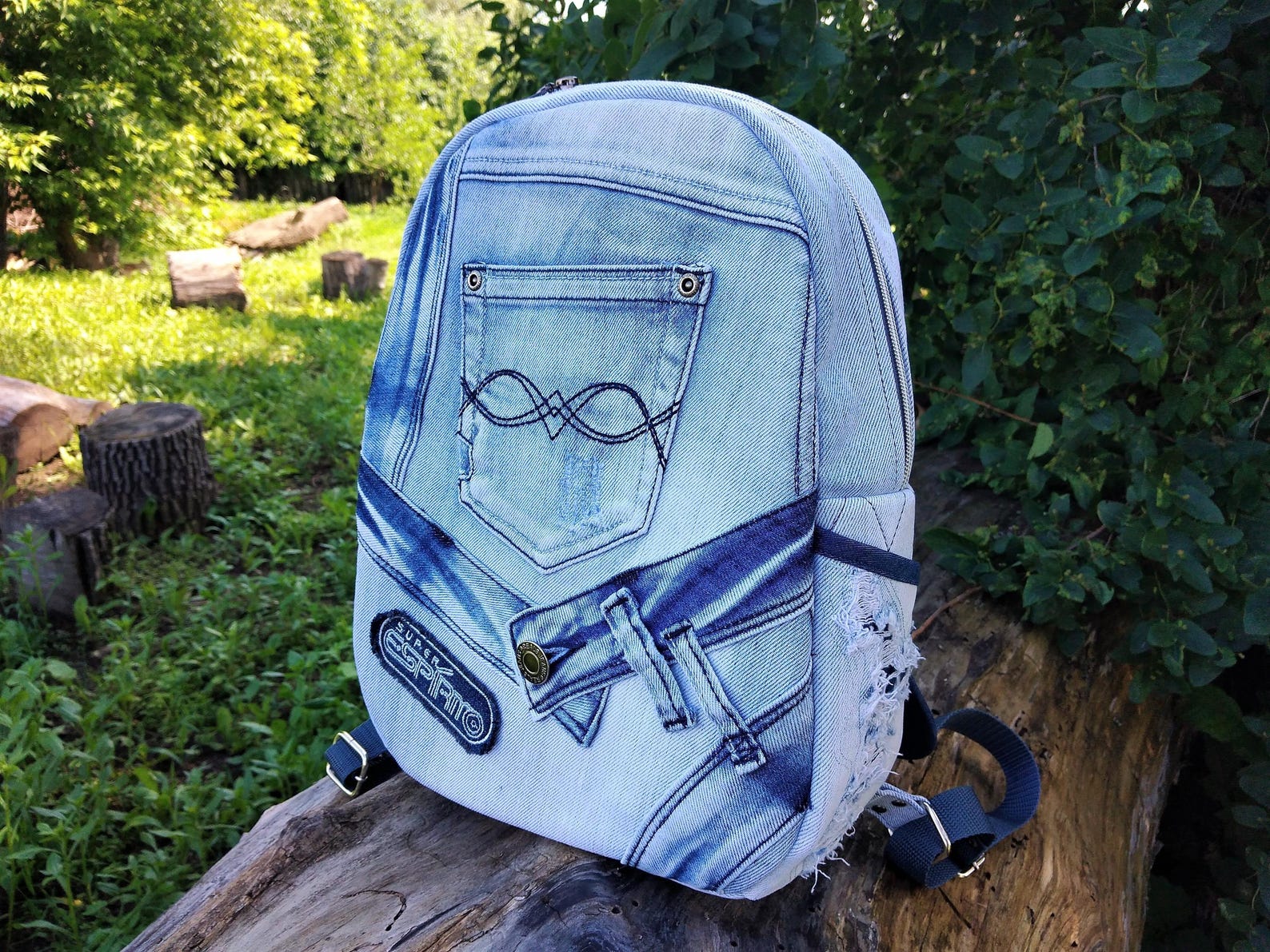 Recycled Denim Backpack, Exclusive Blue Jeans Bag - Etsy