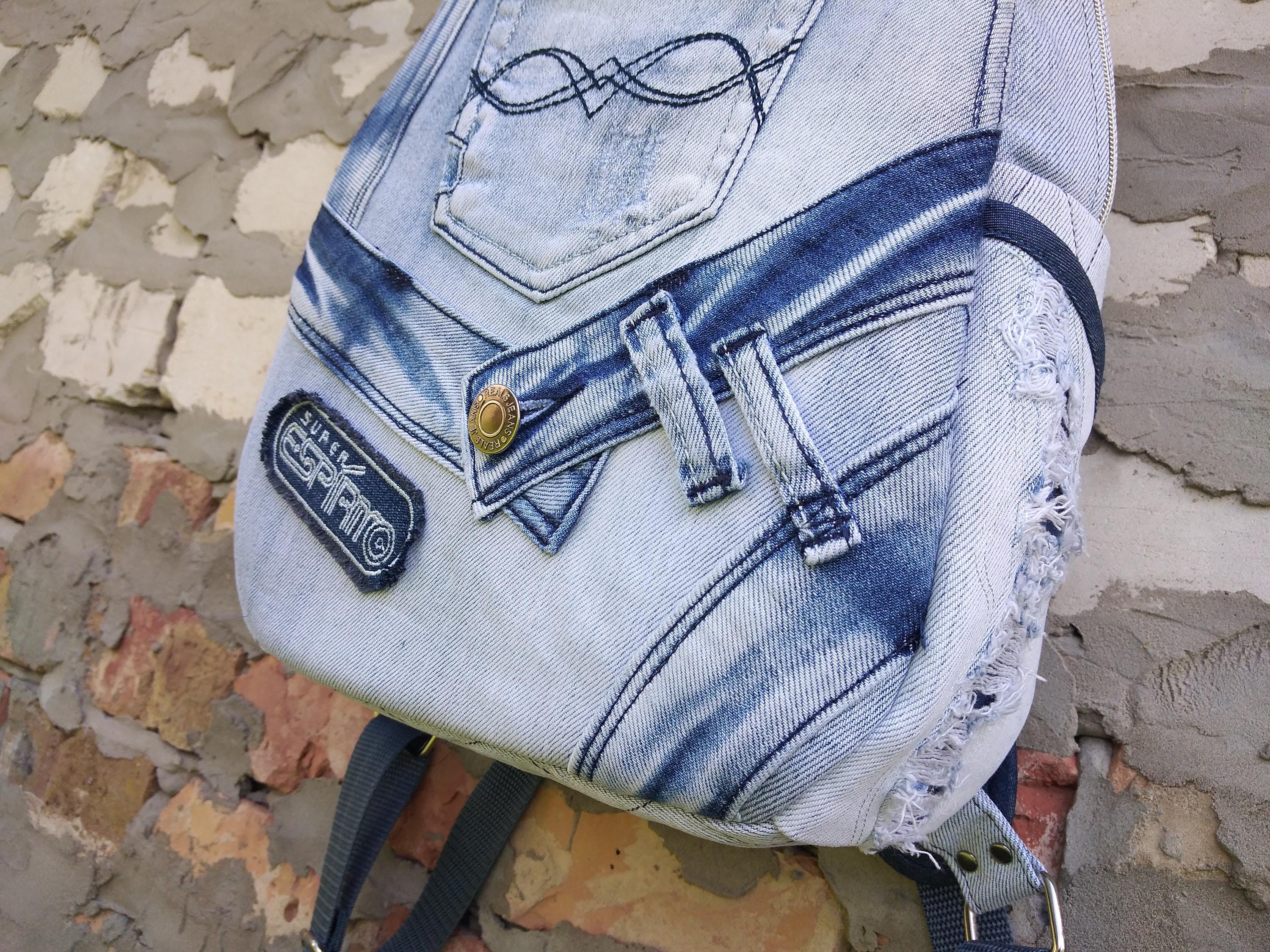 Recycled Denim Backpack, Exclusive Blue Jeans Bag - Etsy
