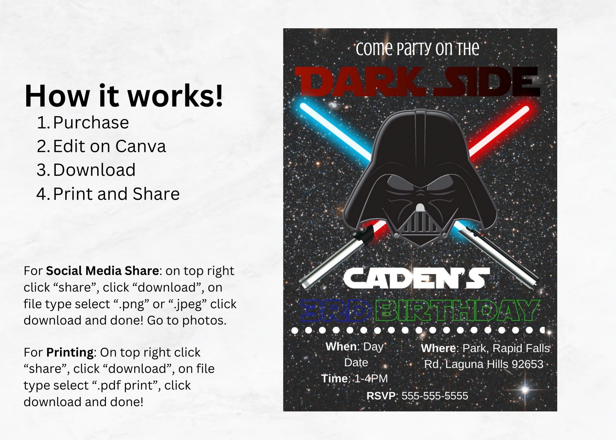 Editable Star Wars Day Party Invitation, Star Wars Invitation, Dark ...
