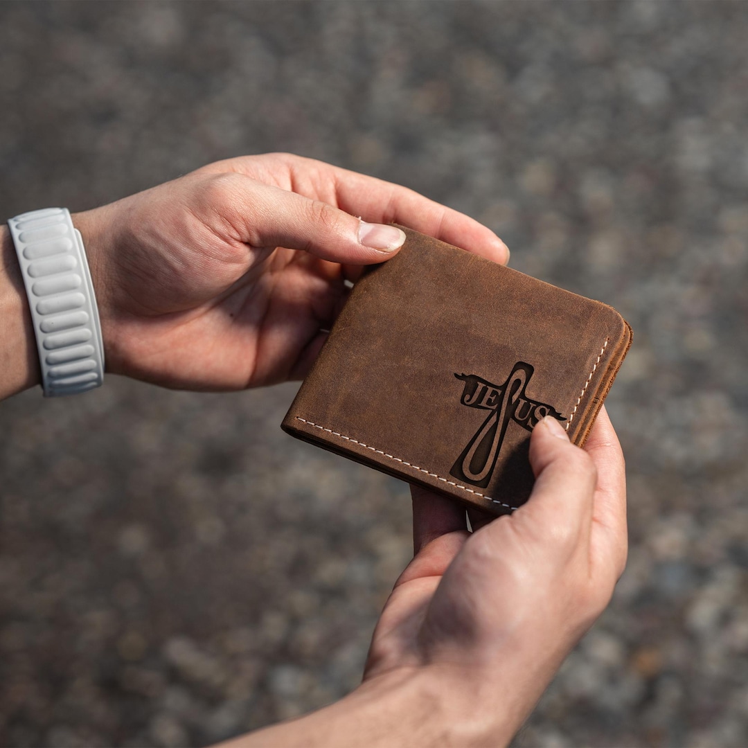 Christian Leather Wallet: Jesus Cross Engraved Bifold, Handmade - Etsy