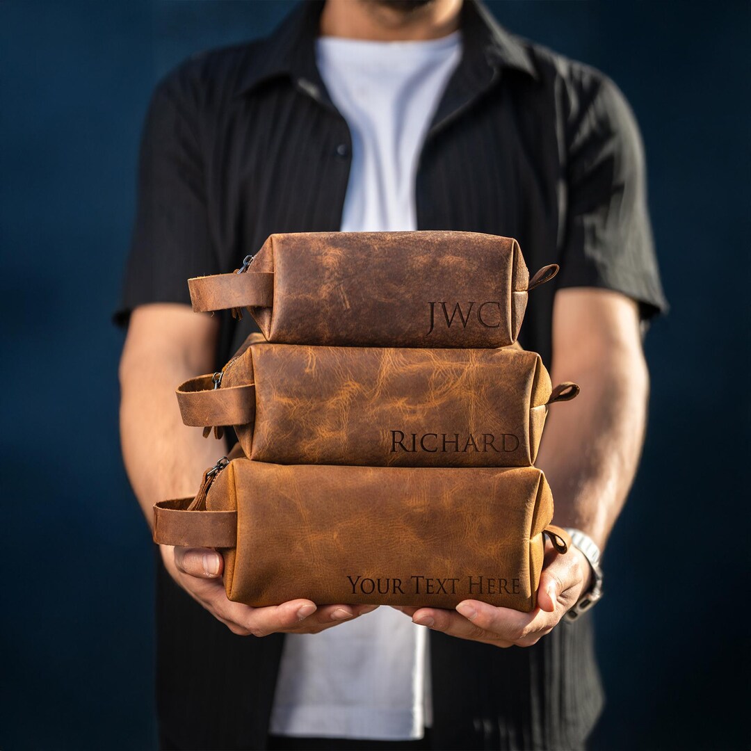 Personalized Full Grain Leather Dopp Kit: Custom Shaving Travel Bag - Etsy