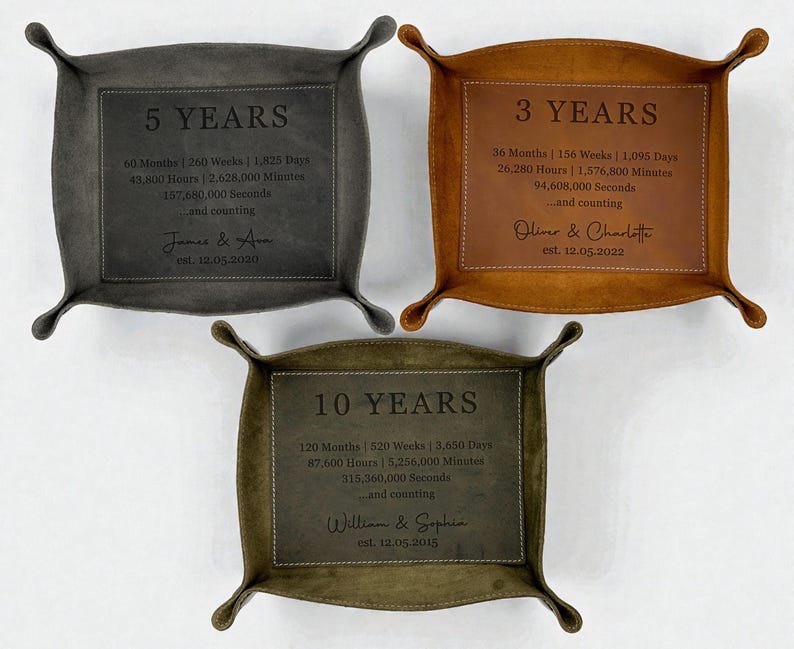 Personalized Leather Valet Tray, 3rd Anniversary Gift for Him, 3 Year ...