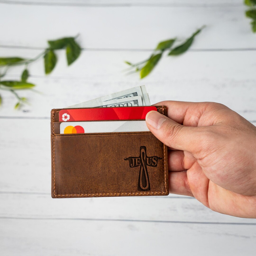 Jesus Engraved Leather Wallet: Christian Gift Card Holder - Etsy