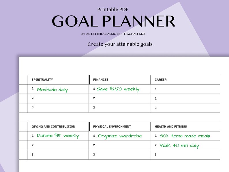 Life Bar Chart Planner, Life Goals Tracker, Goal Planner Printable ...
