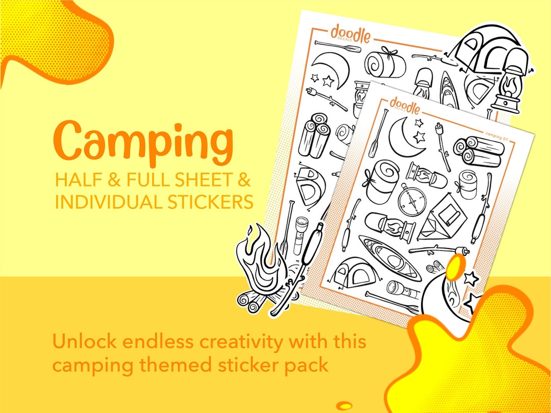 Camping Color Your Own Sticker Sheet & Decal Pack: Digital Download ...