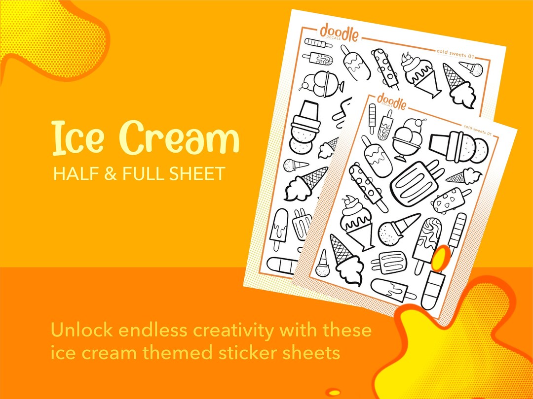 Half & Full Page Ice Cream Color Your Own Sticker Pack: Instant ...