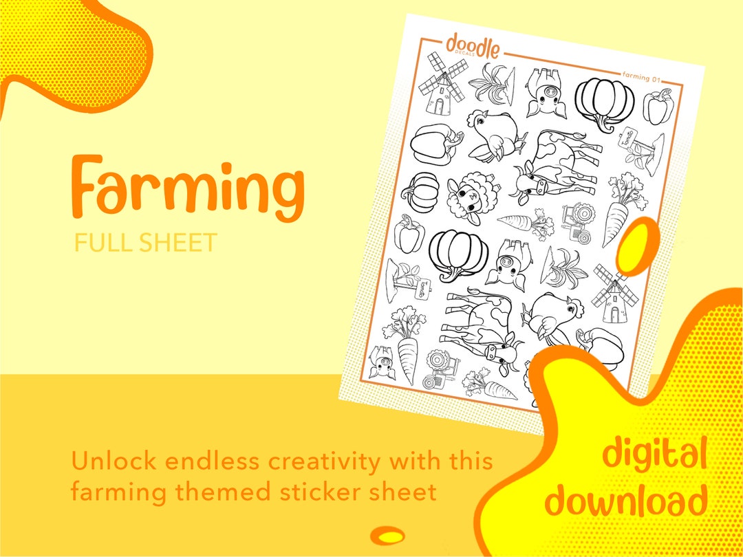 Full Page Farming Color Your Own Sticker Sheet: Print at Home | Line ...