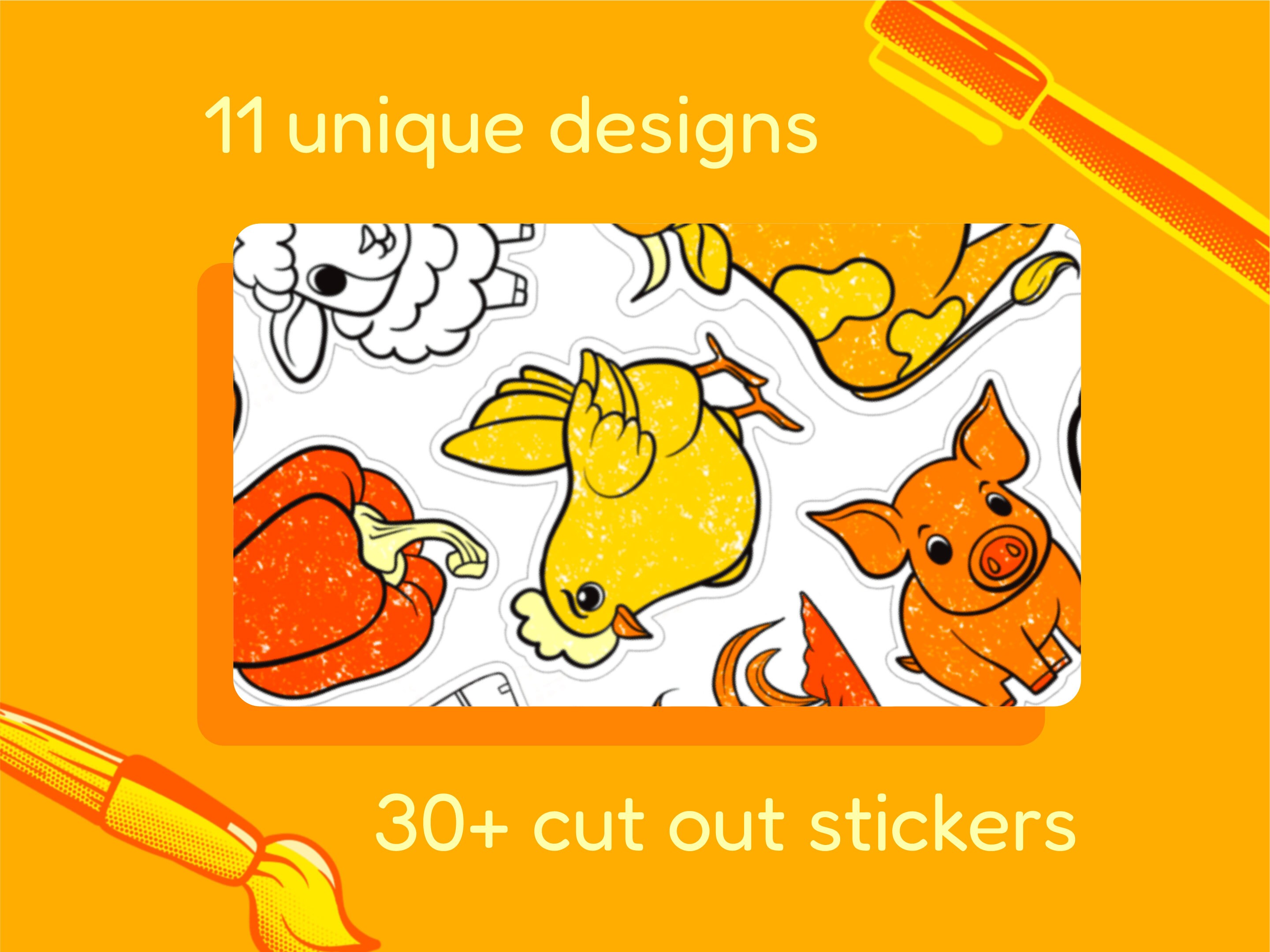 Full Page Farming Color Your Own Sticker Sheet: Print at Home Line Art ...