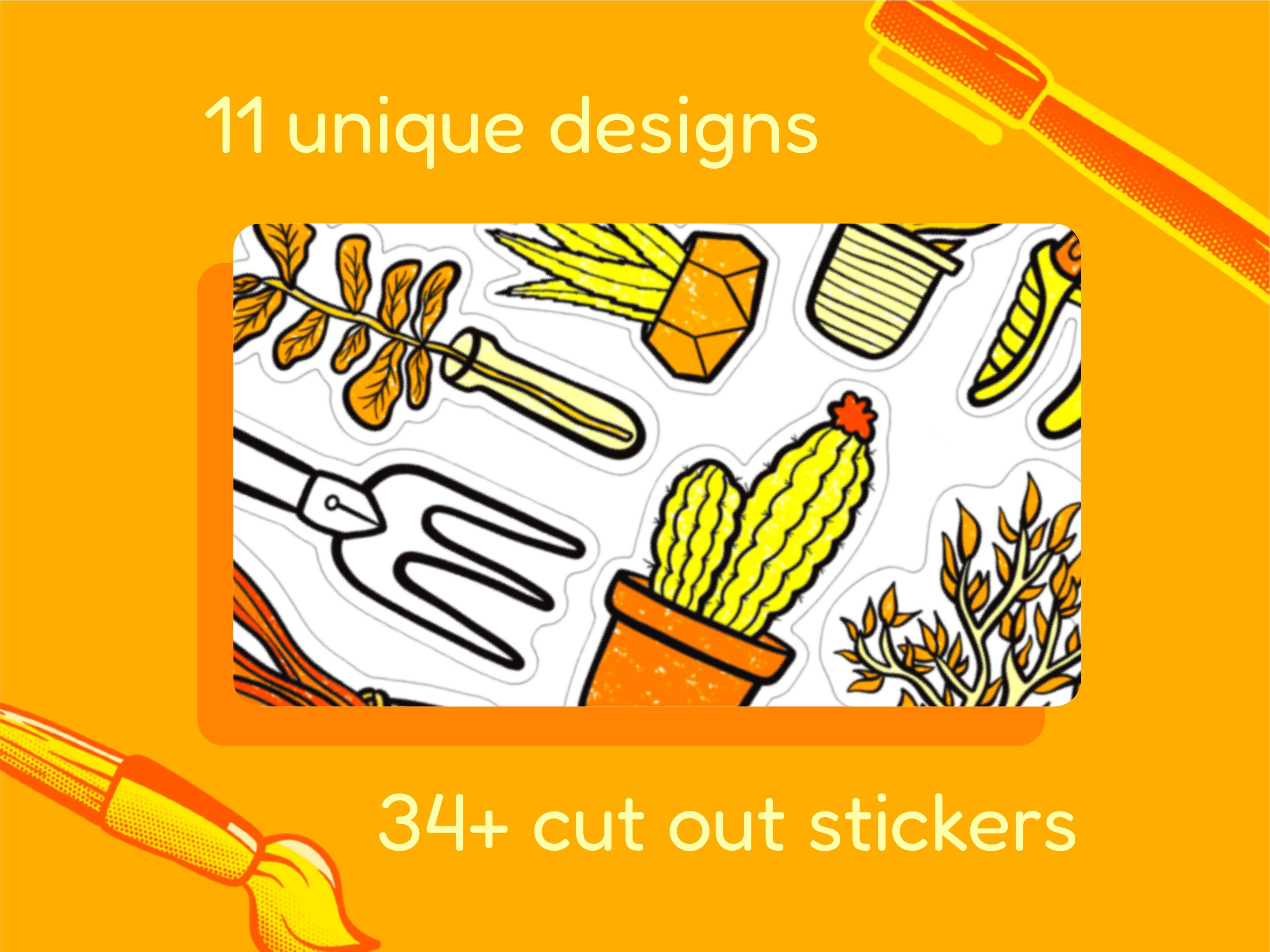 Full Page Plants Color Your Own Sticker Sheet: Print at Home Line Art ...