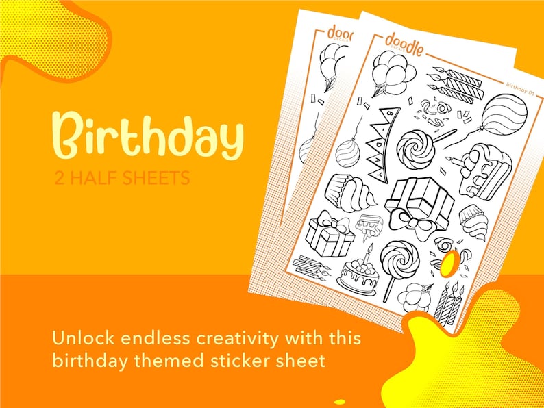 Birthday Color Your Own Sticker Sheets: Coloring Kids Art Sticker ...