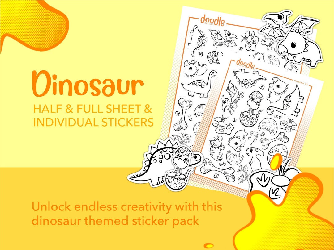 Dinosaur Color Your Own Sticker Sheet & Decal Pack: Digital Download ...