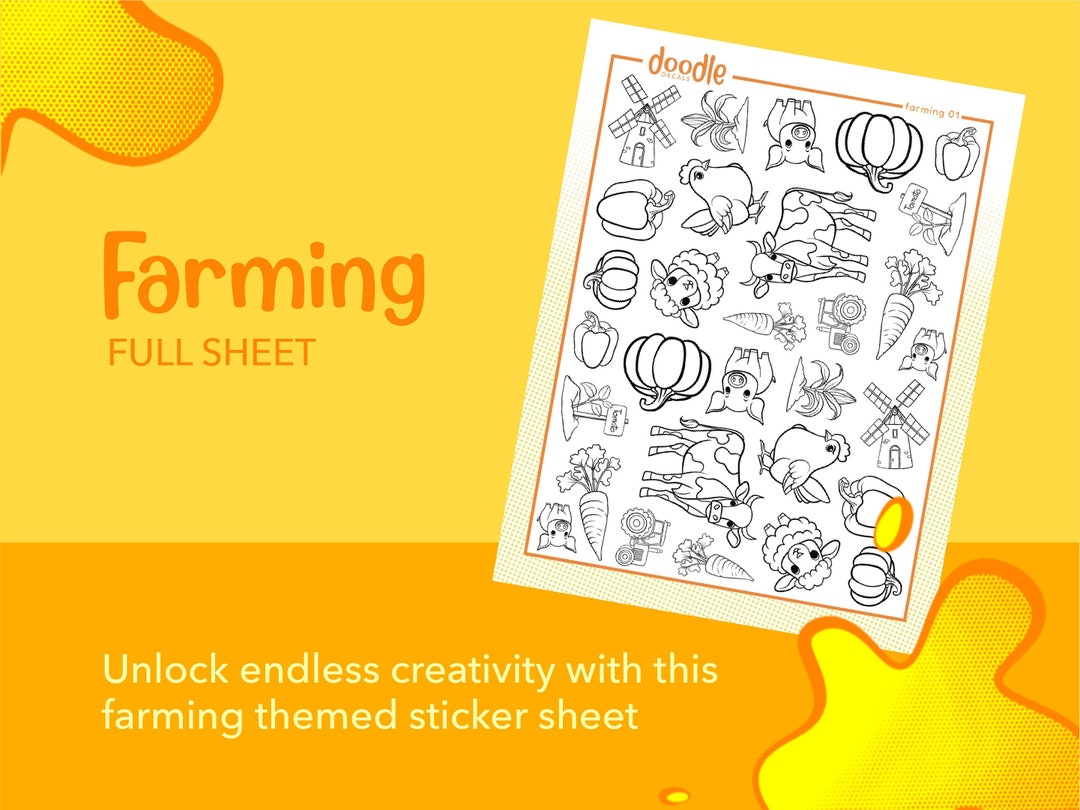 Full Page Farming Color Your Own Sticker Sheet: Print at Home Line Art ...