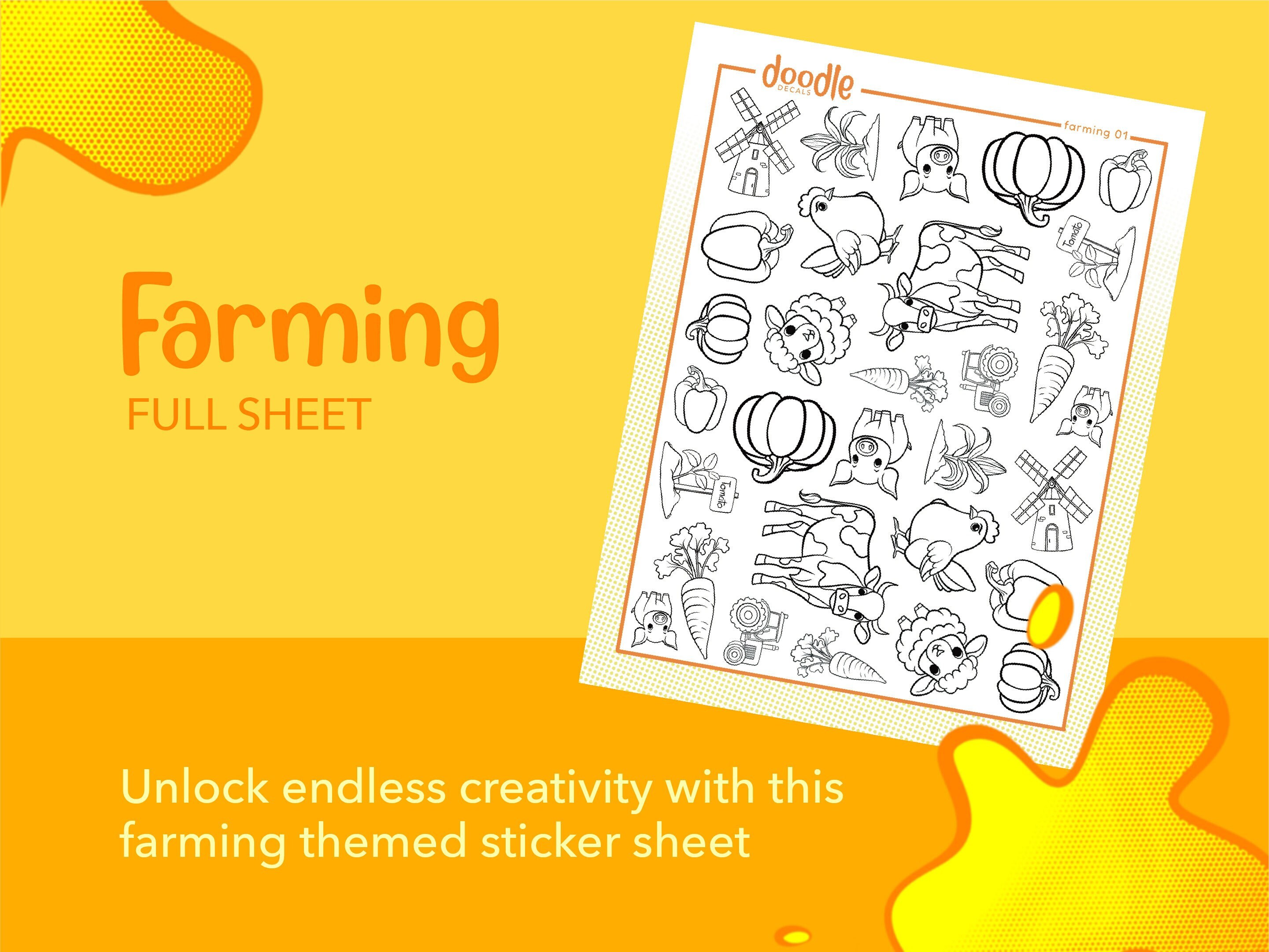 Full Page Farming Color Your Own Sticker Sheet: Print at Home Line Art ...