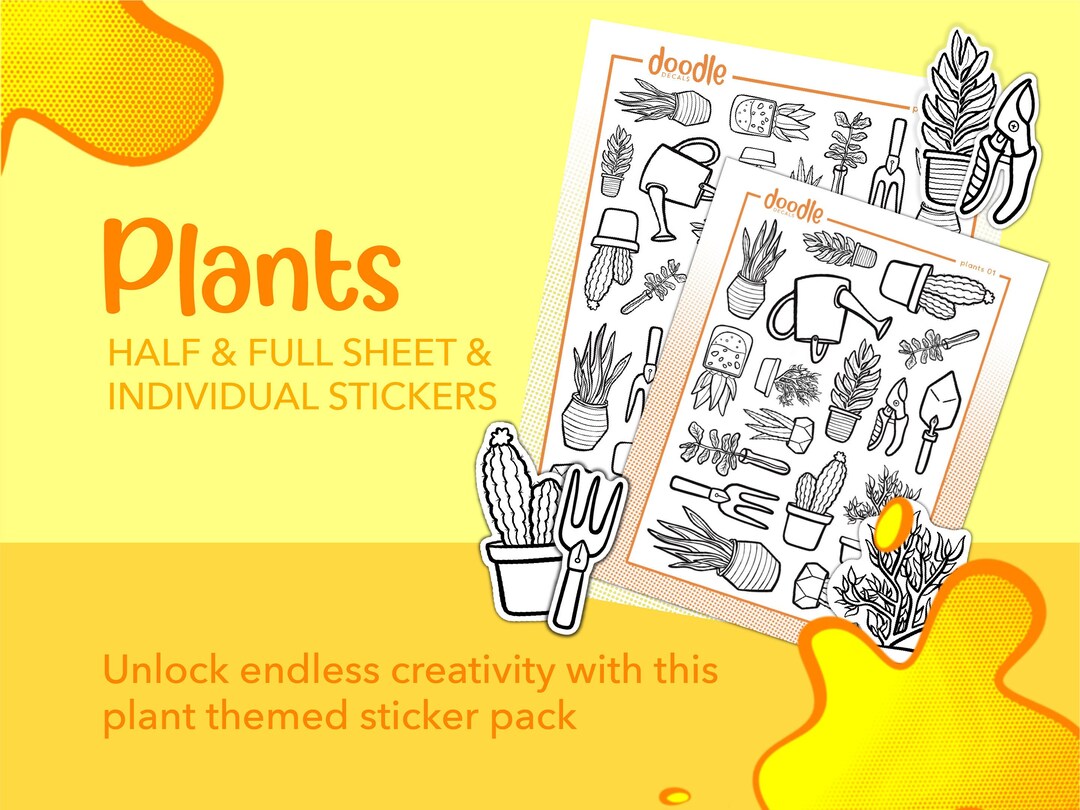 Plants Color Your Own Sticker Sheet & Decal Pack: Digital Download ...