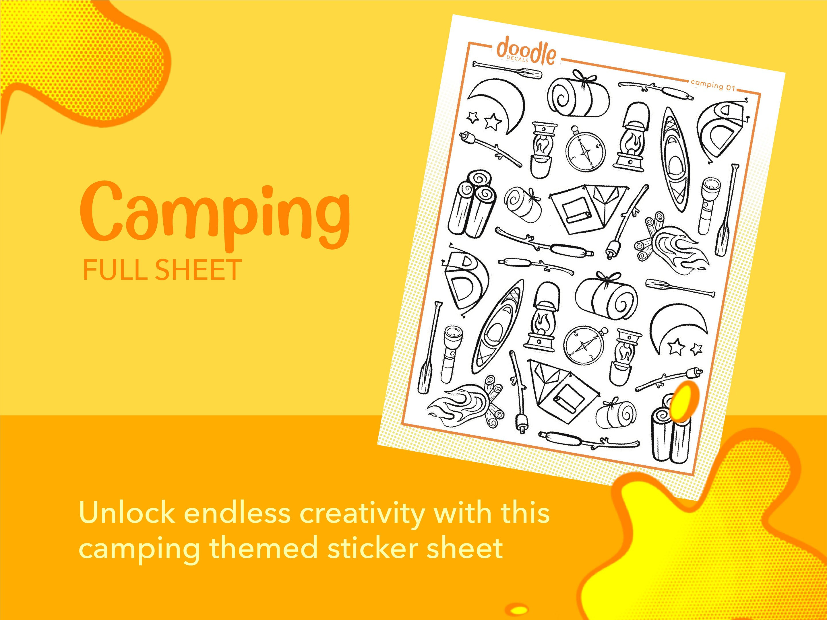 Full Page Camping Color Your Own Sticker Sheet: Print at Home Line Art ...