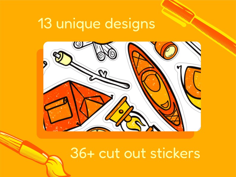 Full Page Camping Color Your Own Sticker Sheet: Print at Home Line Art ...