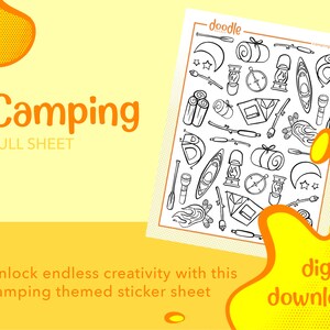 Full Page Camping Color Your Own Sticker Sheet: Print at Home | Line ...