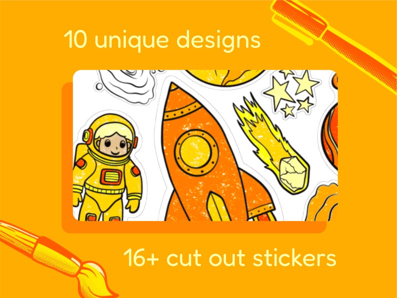 Half Page Outer Space Color Your Own Sticker Sheet: Printable Digital ...
