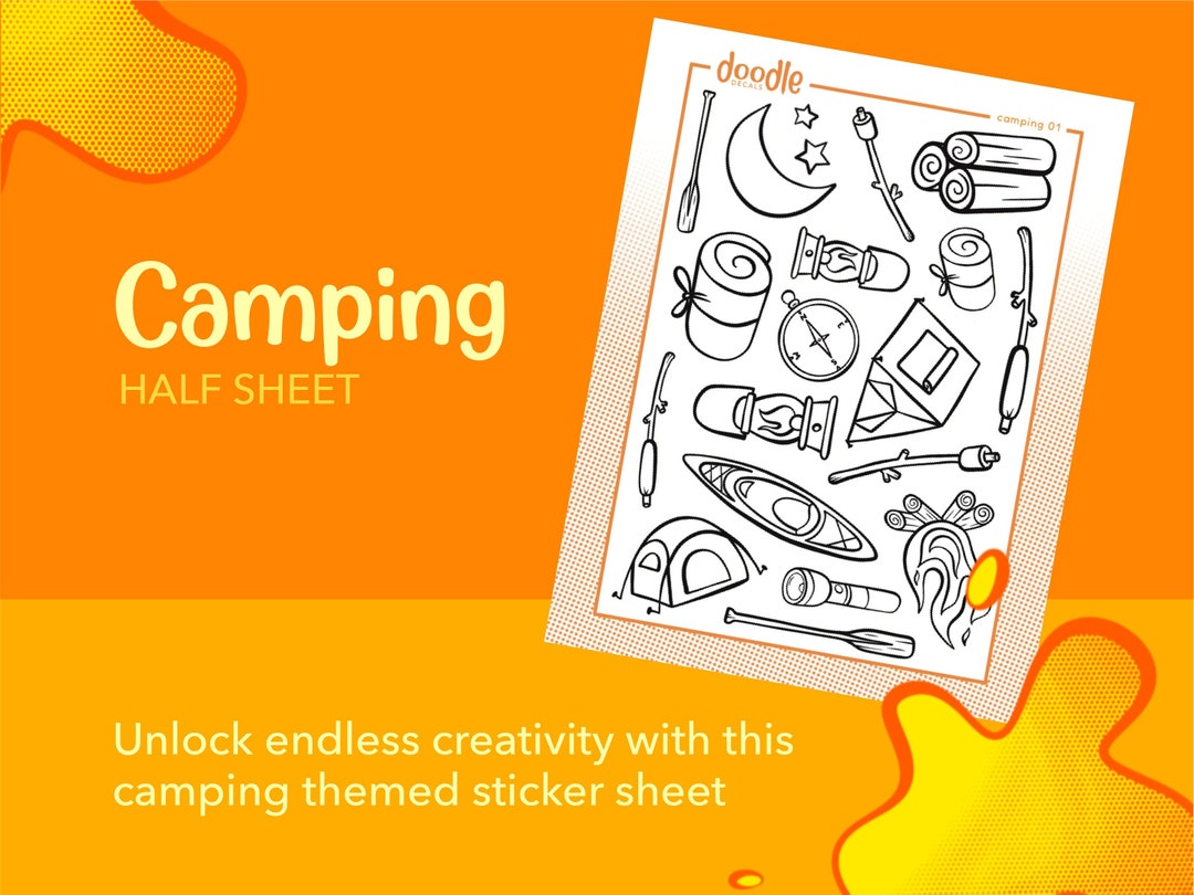 Half Page Camping Color Your Own Sticker Sheet: Printable Digital ...