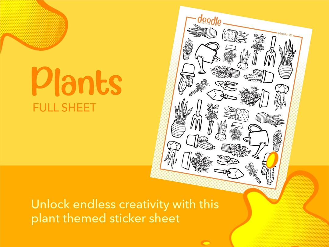 Full Page Plants Color Your Own Sticker Sheet: Print at Home Line Art ...