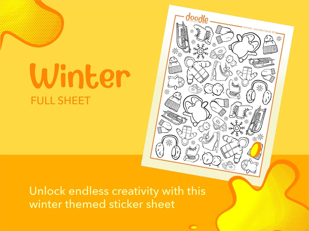 Full Page Winter Color Your Own Sticker Sheet: Print at Home Line Art ...