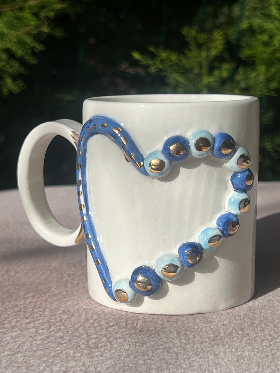 Handmade Ceramic Cylinder Coffee Mug With Heart Where Half is Made ...