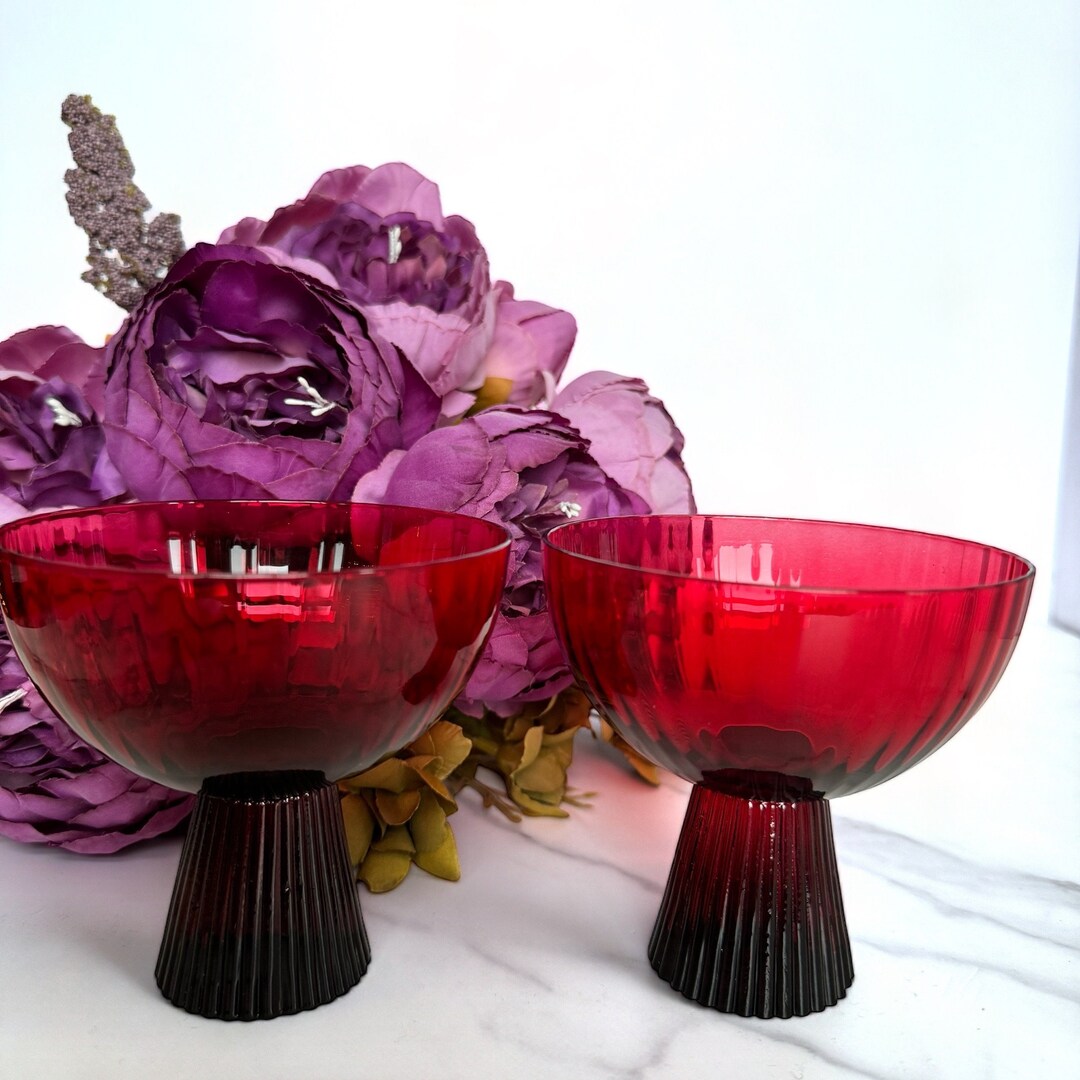 Cherry Red Coupe Glasses Vintage Style Cocktail Glasses Colored ...