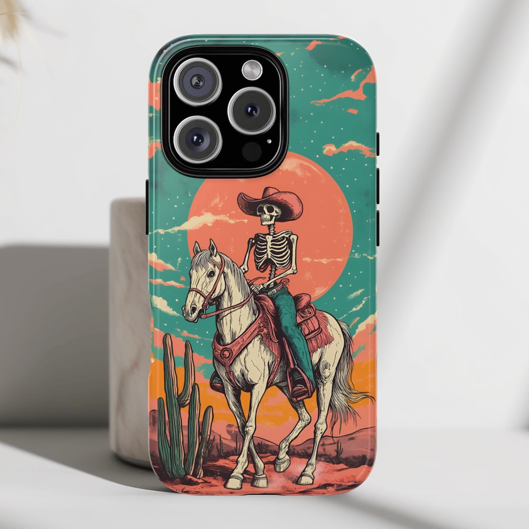 Retro Western Skeleton Phone Case Funny Cowboy iPhone Case Cute Wild ...