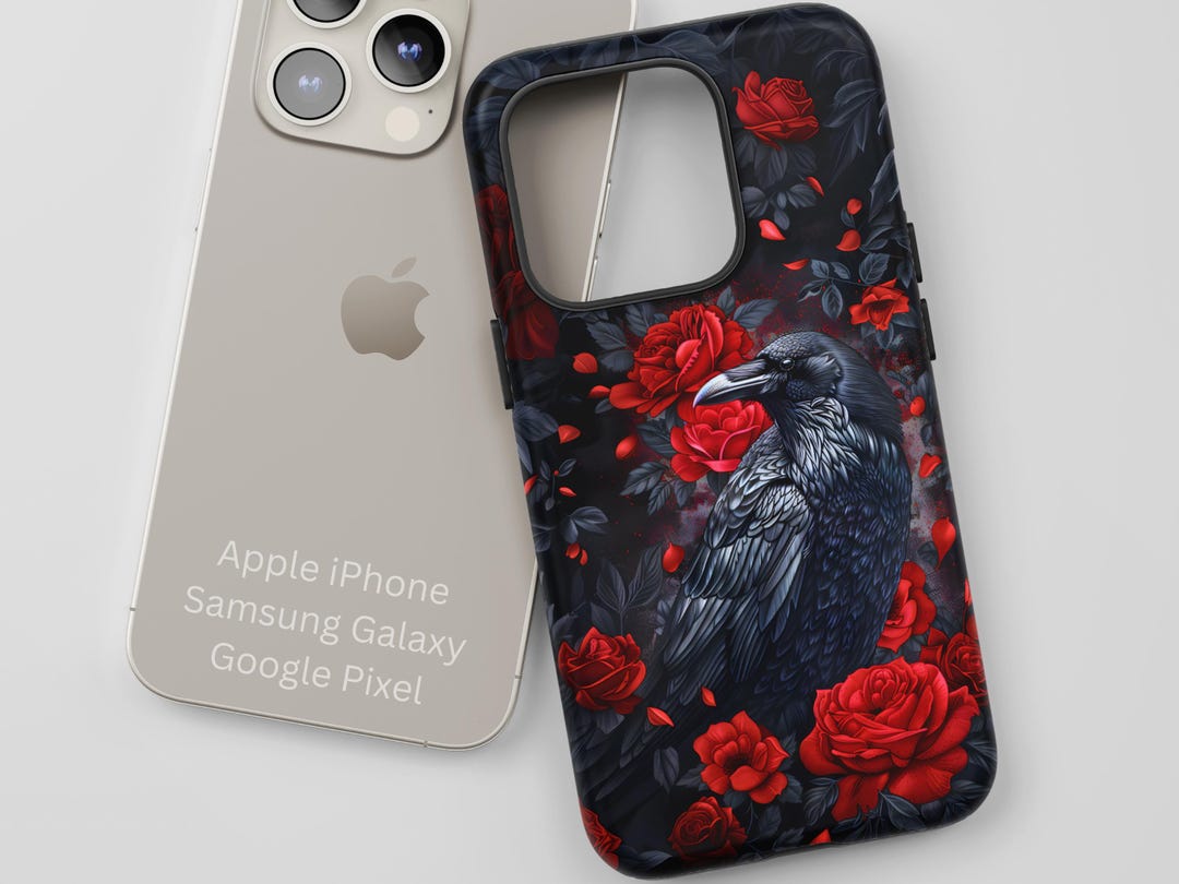 Raven and Roses Phone Case, Black Crow Phone Cover, Gothic Aesthetic ...