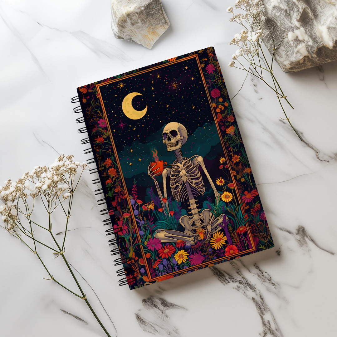 Coffee Skeleton Spiral Notebook, Goth Lined Journal, Back to School ...