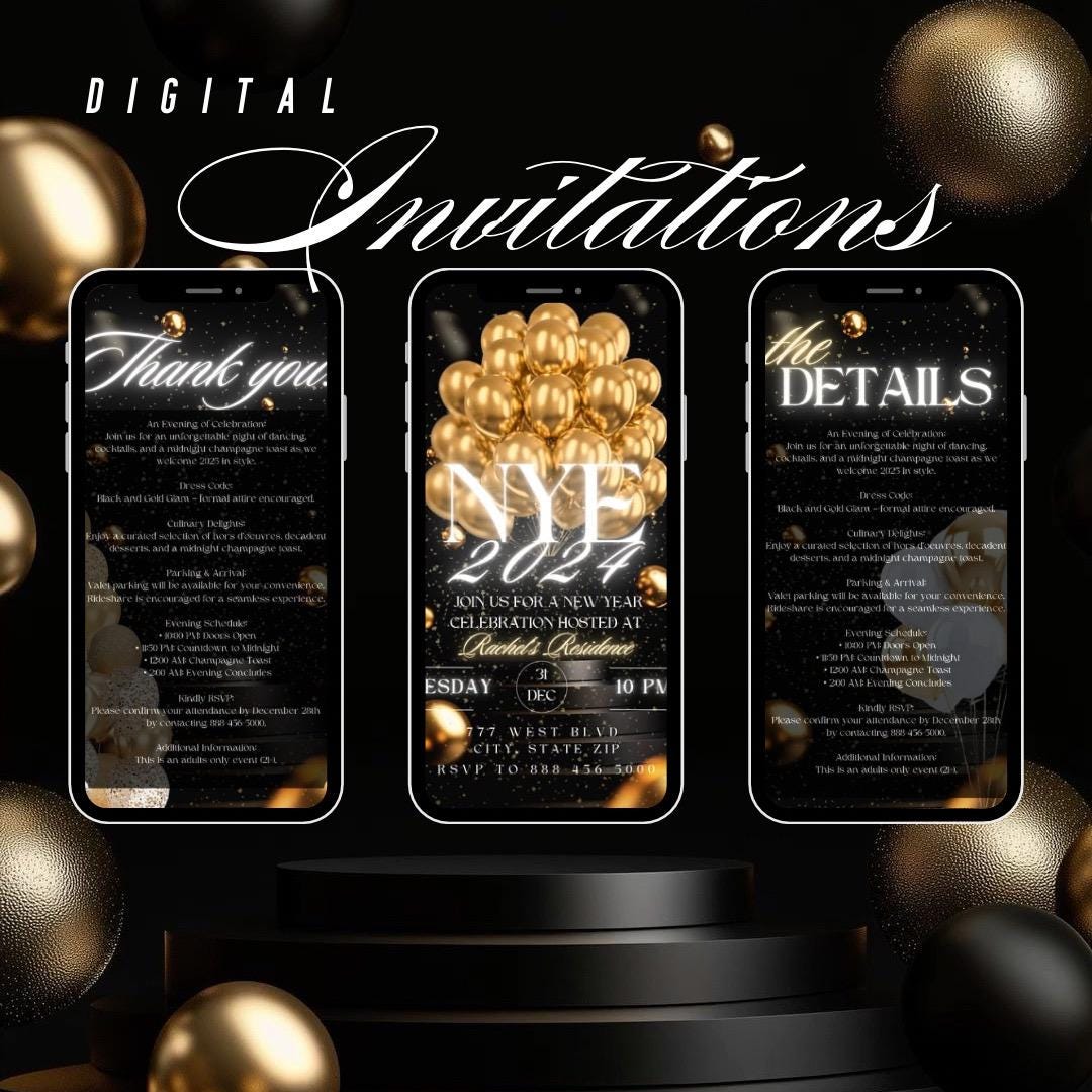 Elegant Gold NYE Party Invitation Template Digital New Years Eve 2025 ...