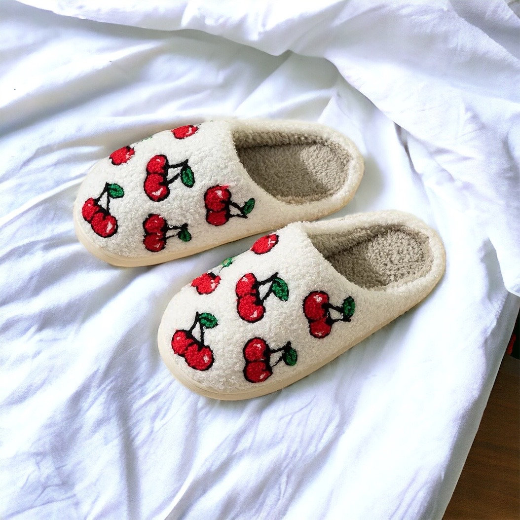 Slippers, Cherry, Slippers Women, House Slippers, Cute Slippers, Fuzzy Slippers, Fluffy Slippers ...