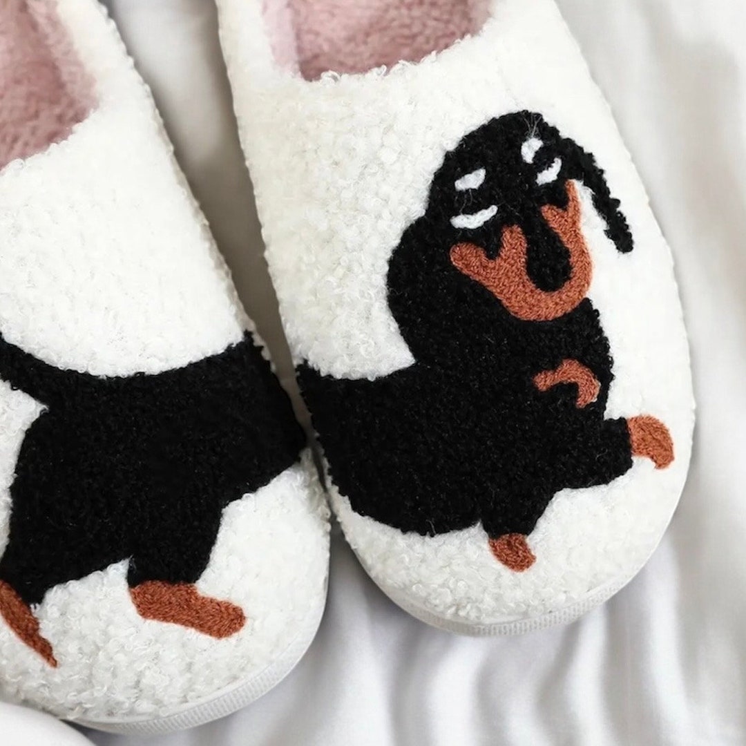 Cute Slippers, Dachshund, Fuzzy Slippers, Cartoon, Dog, Slippers Women ...