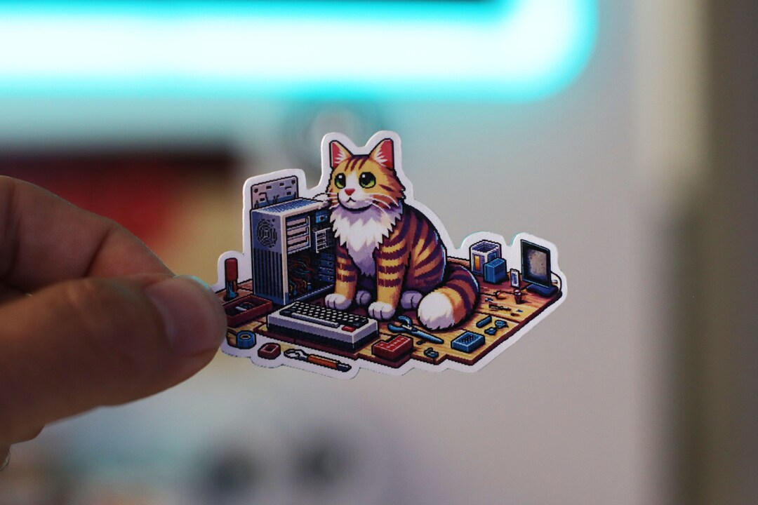 I Build Computer, Cat Sticker, Paper Laminated Sticker for Water Bottle ...